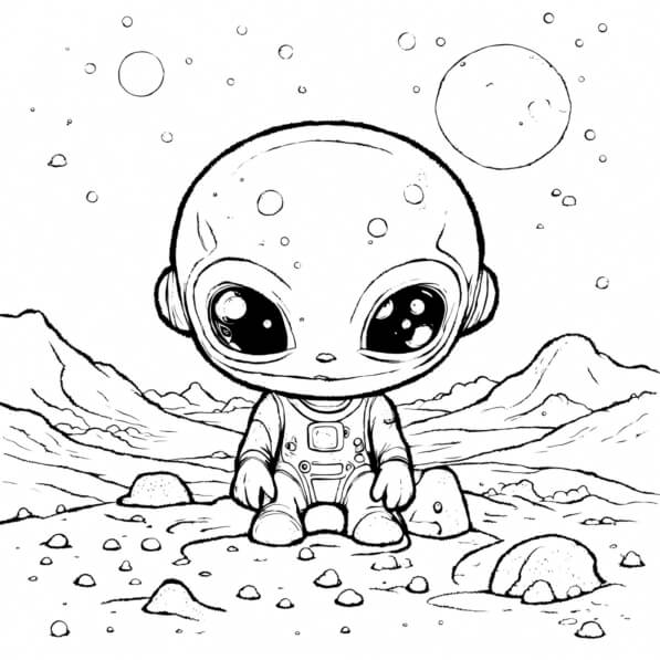 Download Whimsical Alien on Extraterrestrial Landscape Coloring pages ...