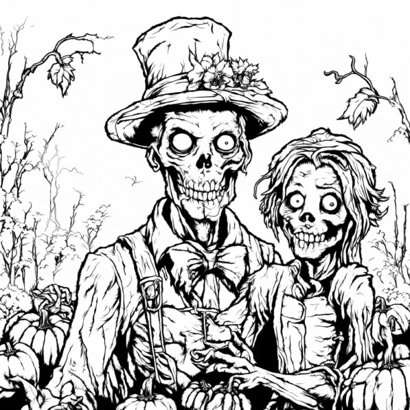 Scarica Coppia di scheletri vintage nel campo di zucche Pagine da ...