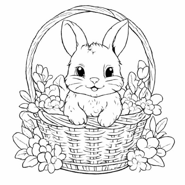Download Cute Rabbit in a Flower Basket Coloring pages Online ...