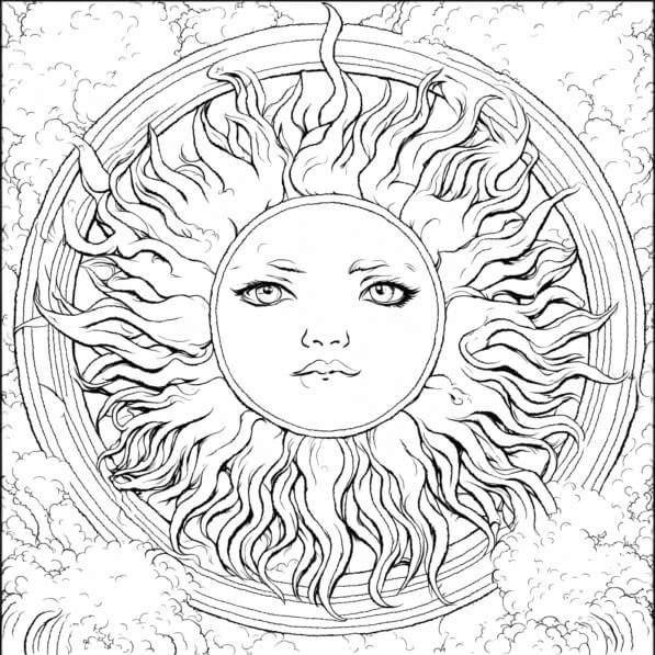 Download Artistic Sun Illustration Coloring pages Online - Creative Fabrica