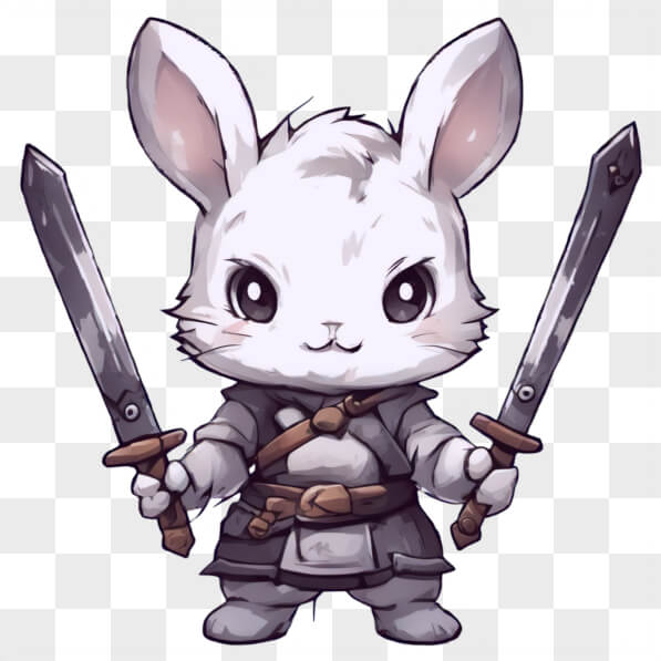 Download Kawaii Bunny Warrior with Swords Kawaii Online - Creative Fabrica