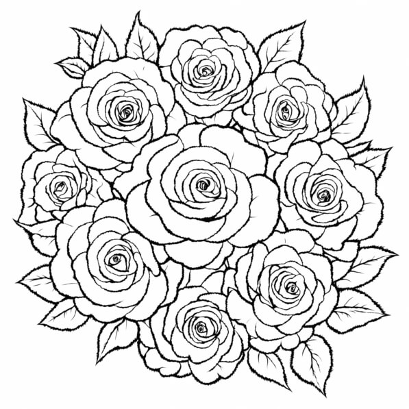 Download Intricate Line Art of Roses Coloring pages Online - Creative ...