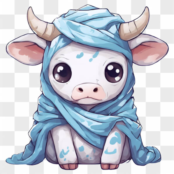 Scarica Mucca Kawaii Avvolta in Tessuto Blu Kawaii Online - Creative ...