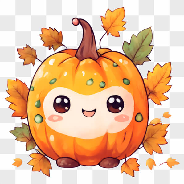 Download Kawaii Pompoen Karakter Omringd door Herfstbladeren Kawaii ...