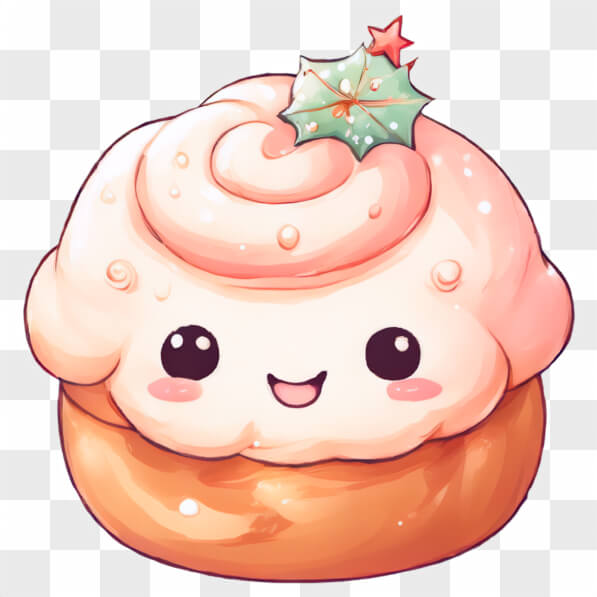Descarga Cupcake Kawaii con Cara Sonriente y Decoración de Acebo Kawaii ...