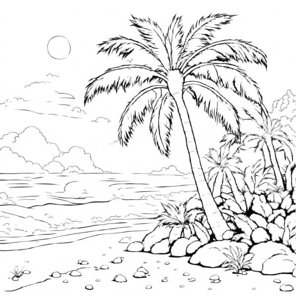 Download Tropical Beach Landscape with Palm Trees Coloring pages Online ...