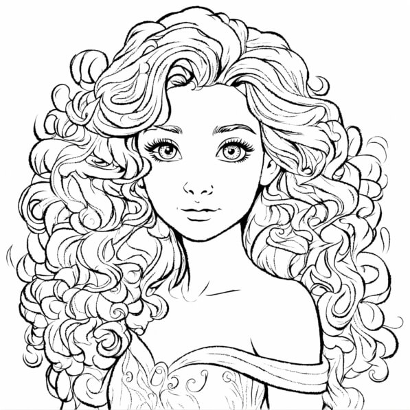 Download Illustrated Young Girl with Curly Hair Coloring pages Online ...