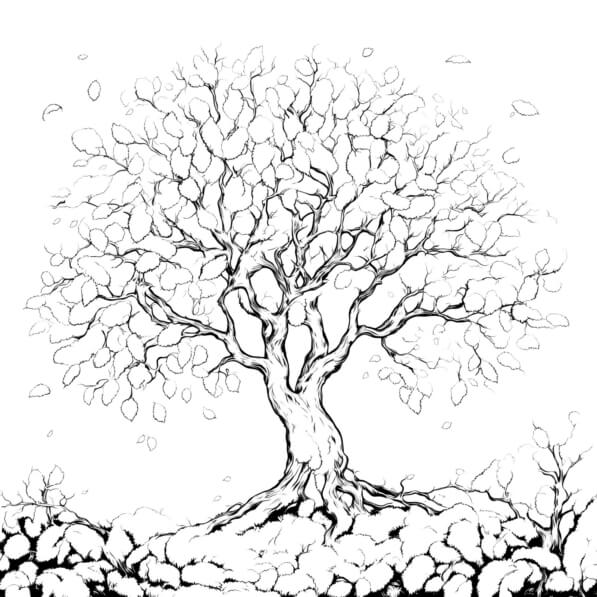 Download Intricate Tree Sketch Coloring pages Online - Creative Fabrica
