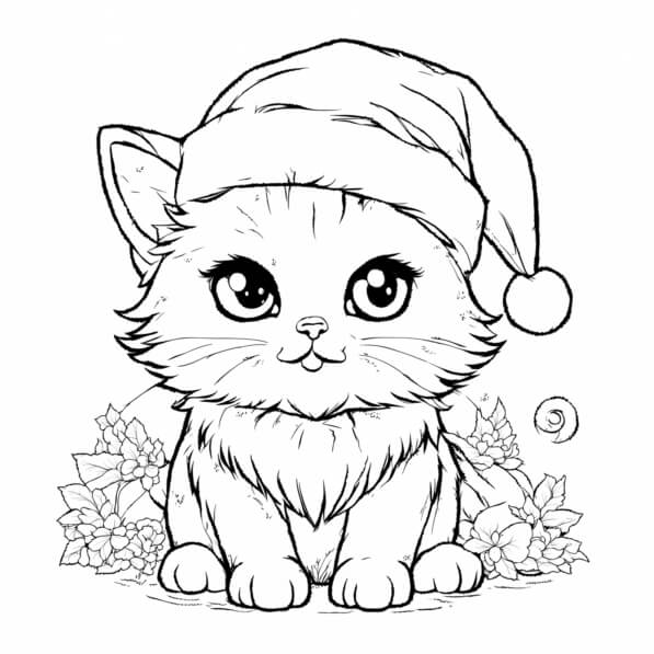 Download Cute Christmas Cat Illustration Coloring pages Online ...