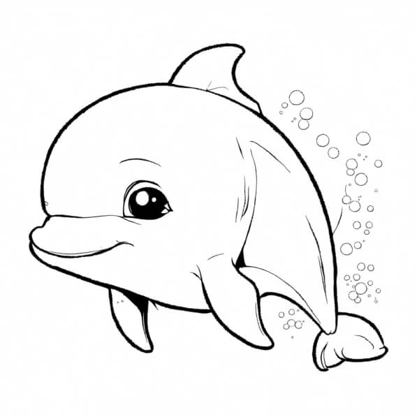 Download Cartoon Dolphin Swimming Coloring pages Online - Creative Fabrica