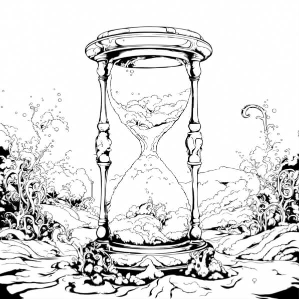 Download Surreal Hourglass in a Whimsical Landscape Coloring pages ...