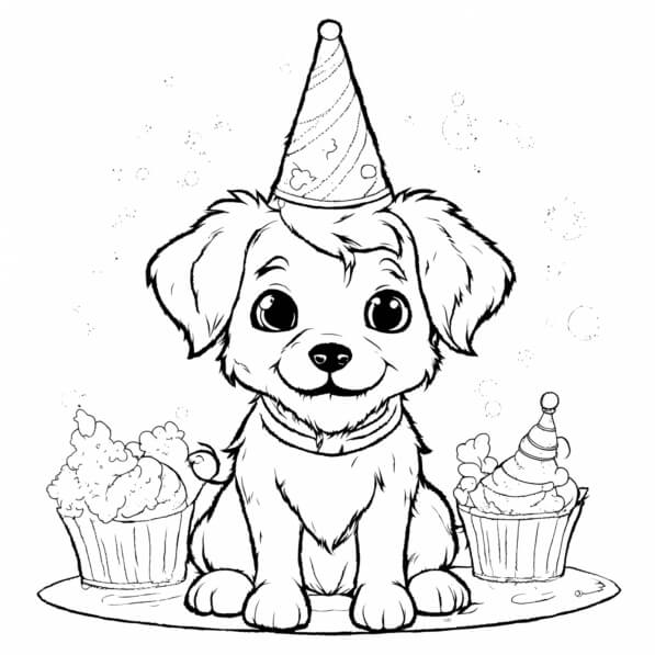 Download Puppy Party with Cupcakes Coloring pages Online - Creative Fabrica