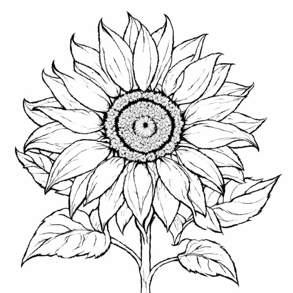 Download Intricate Line Drawing of a Sunflower Coloring pages Online ...