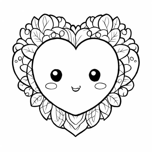 Descarga Corazón de dibujo animado lindo con hojas Páginas para ...