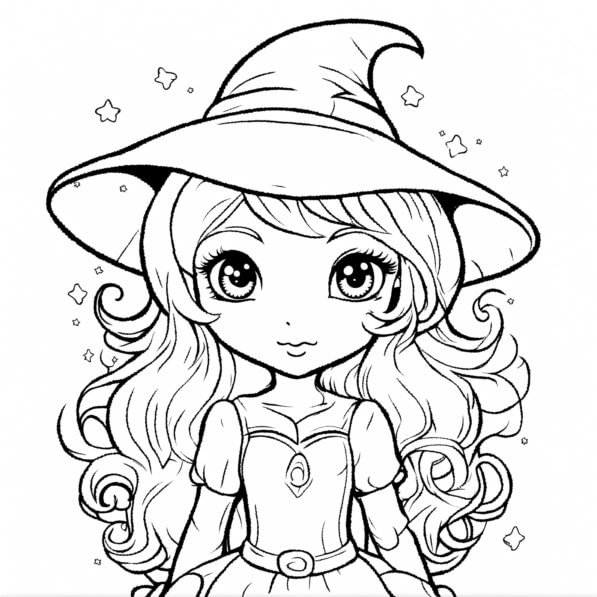 Download Cute Witch Girl Illustration for Coloring Coloring pages ...