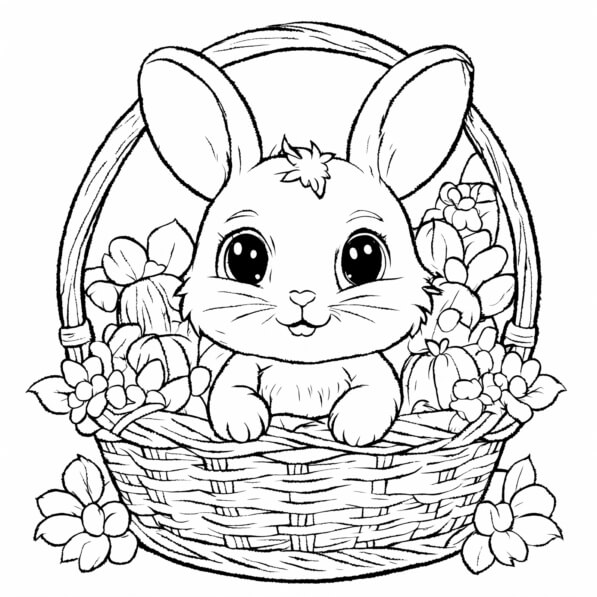 Download Cute Bunny in a Flower Basket Coloring pages Online - Creative ...