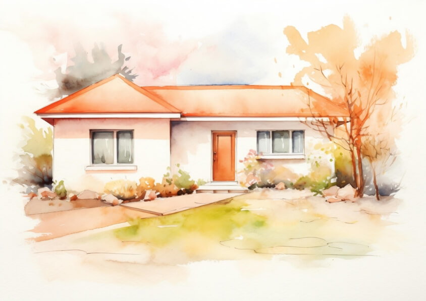 Download Charming Residential House with Watercolor Effect Backgrounds ...