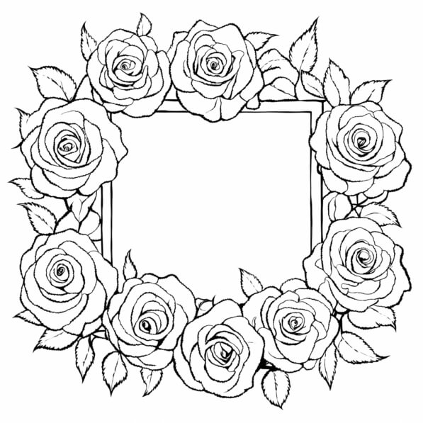 Scarica Disegno di cornice a rosa Pagine da colorare Online - Creative ...