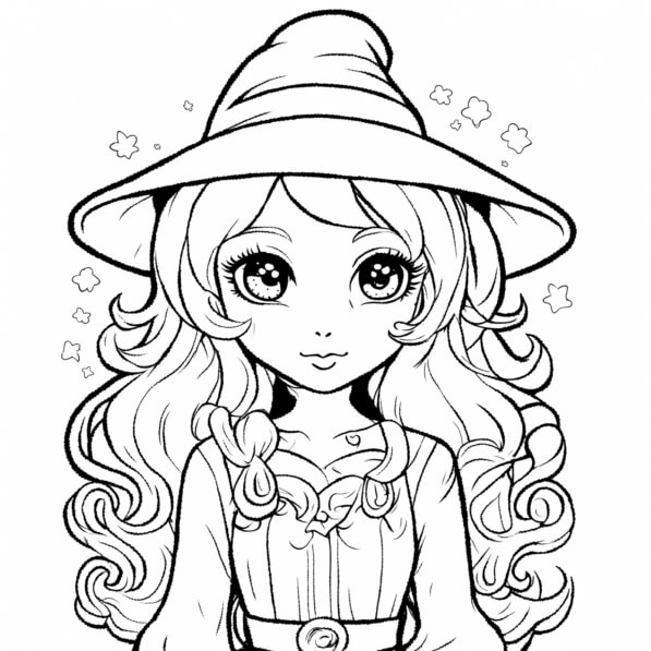 Download Illustration of a Witch Girl Coloring pages Online - Creative ...