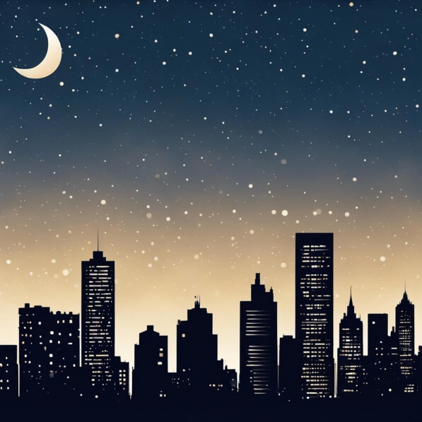 Baixe Horizonte da cidade noturna com estrelas e lua Backgrounds ...