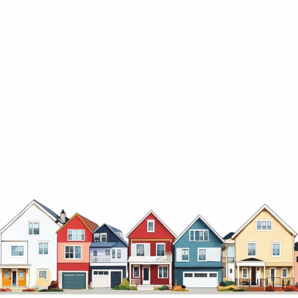 Download Rij van Kleurrijke Huizen Achtergronden online op Creative Fabrica