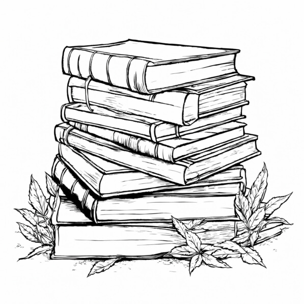 Download Stack of Books with Leaves Coloring pages Online - Creative ...