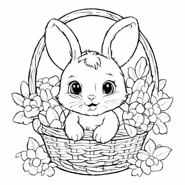 Download Cute rabbit in a flower basket Coloring pages Online ...