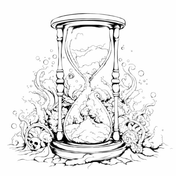 Download Surreal Hourglass with Tentacles and Skull Coloring pages ...