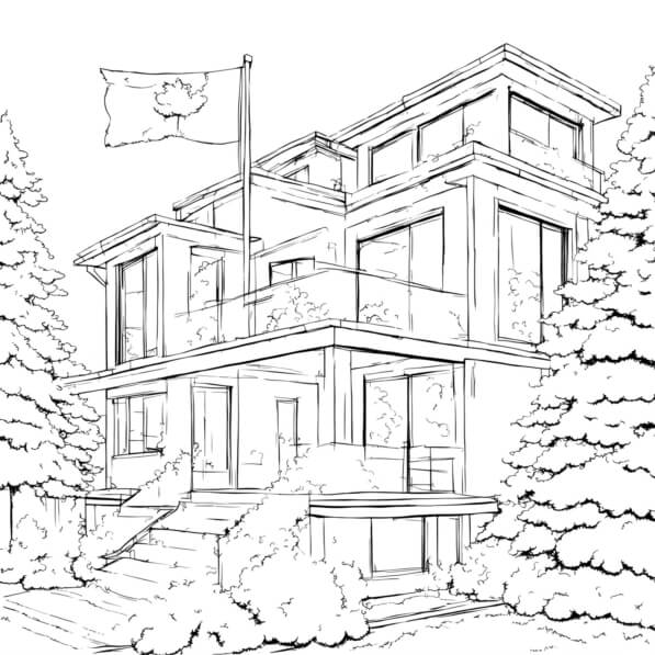 Scarica Casa moderna con bandiera canadese Pagine da colorare Online ...