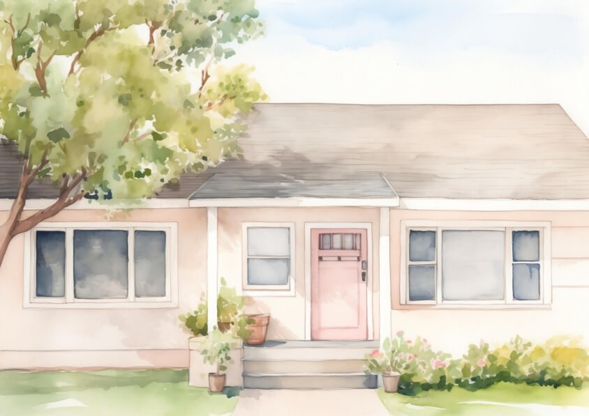 Download Charming Single-Story House with Pink Door Backgrounds Online ...