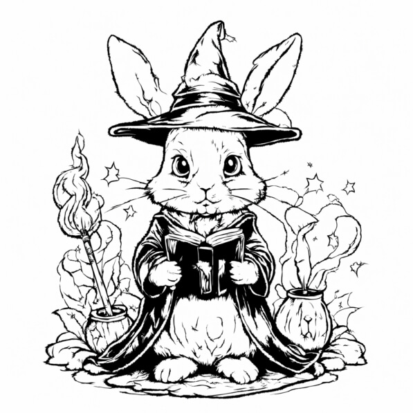 Download Wizard Rabbit with Magical Elements Coloring pages Online ...