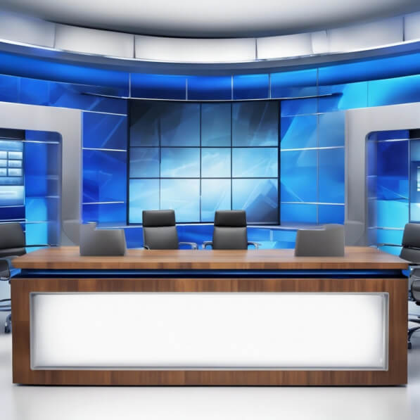 Download Modern News Studio with Blue Backdrop Backgrounds Online ...