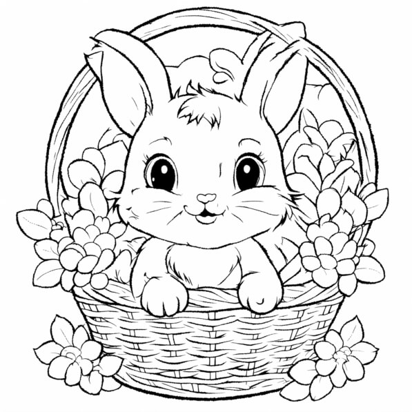 Descarga Conejo lindo en una página para colorear de cesta de flores ...