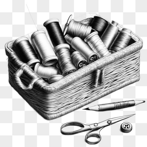 Download Sewing Supplies in a Wicker Basket Sketches Online - Creative ...