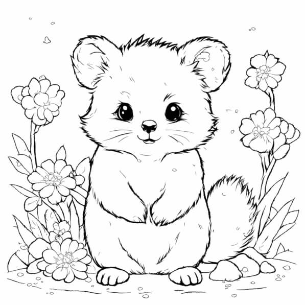 Download Cute Fluffy Animal Surrounded by Flowers Coloring pages Online ...