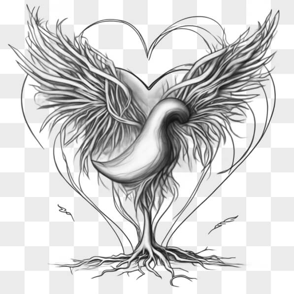 Download Heart with Tree Roots and Bird Wings Sketches Online ...