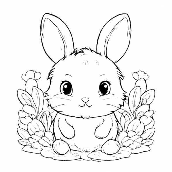 Download Cute Cartoon Rabbit Surrounded by Flowers Coloring pages ...
