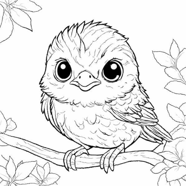 Download Cute Cartoon Bird on a Branch Coloring pages Online - Creative ...
