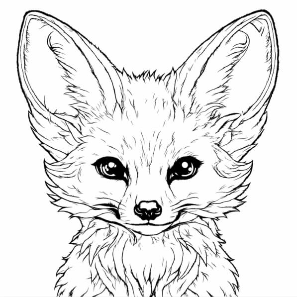 Download Fennec Fox Line Drawing Coloring pages Online - Creative Fabrica