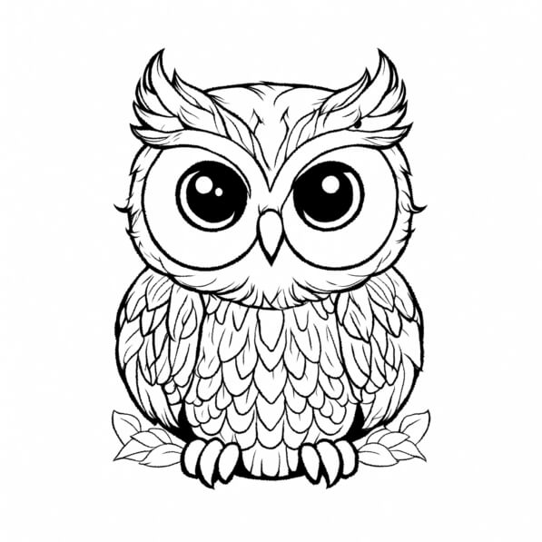 Download Cute Cartoon Owl Coloring pages Online - Creative Fabrica