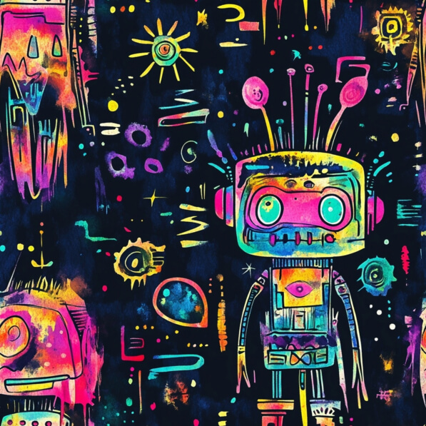 Scarica Illustrazione di Robot Colorato Patterns Online - Creative Fabrica
