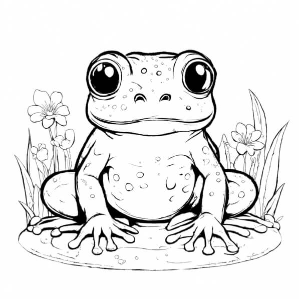 Download Frog Sitting on a Rock with Flowers Coloring pages Online ...