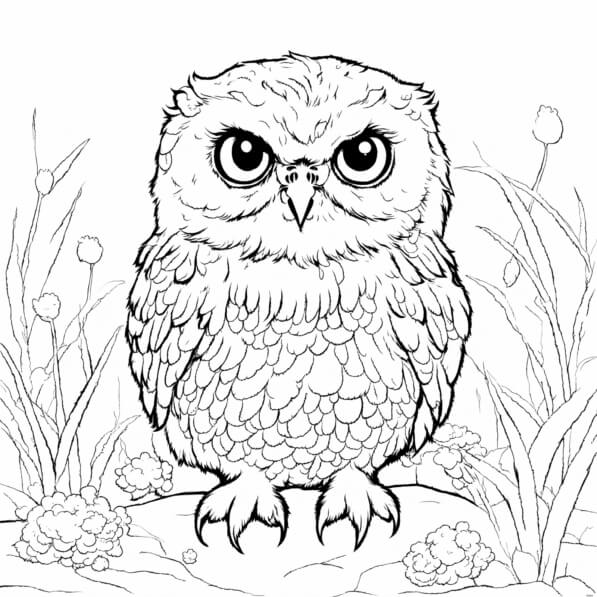 Download Owl Line Drawing Coloring pages Online - Creative Fabrica