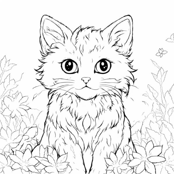 Download Fluffy Cat Surrounded by Flowers Coloring pages Online ...