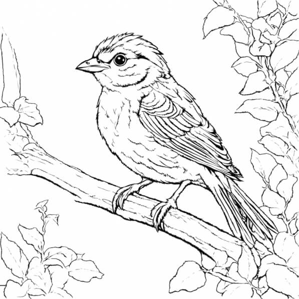 Télécharger Dessin linéaire détaillé d'un oiseau sur une branche Pages ...