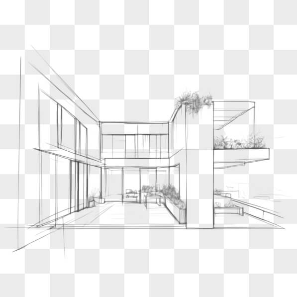 Download Modern Architectural Sketch of a Multi-Level Building Sketches ...