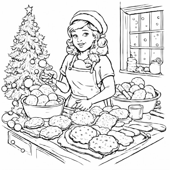 Download Holiday Baking Scene with a Young Girl Coloring pages Online ...