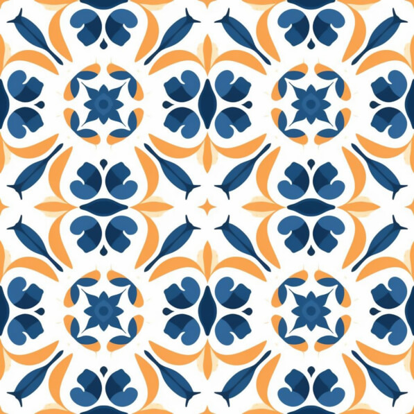 Baixe Padrão de Azulejos Florais Intrincados em Azul Marinho e Laranja ...
