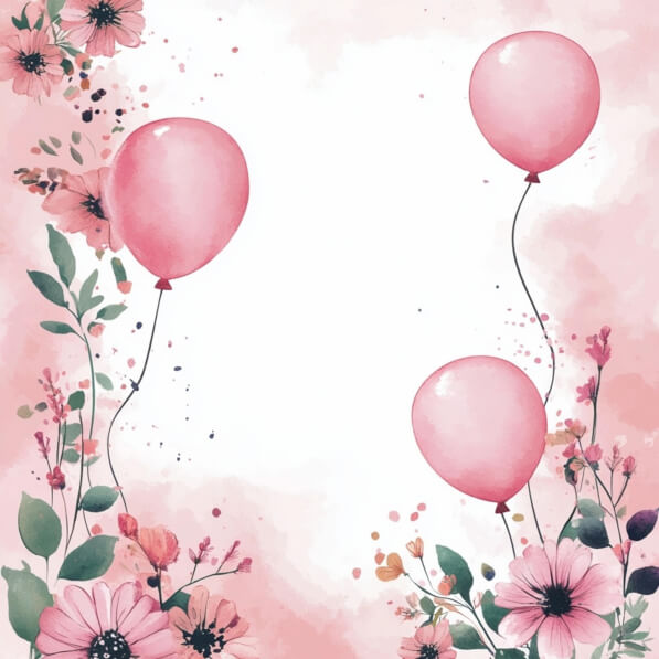 Download Pink Balloons and Flowers in Watercolor Style Backgrounds ...