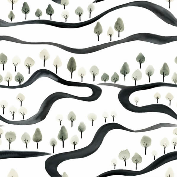 Download Stylized Nature Landscape with River and Trees Patterns Online ...